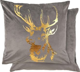 Emma Barclay Samt Hirsch - weicher Plüsch Samt Kissenbezug mit Foliendruck in Silber - 17x17 (43x43cm)