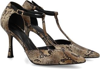 Shoes & Blues Stiletto à talon fin design élégant. Chaussure de salon avec talon haut et pointe fine avec boucle et design en T. Idéale pour lhiver automne., beige,