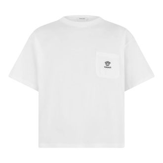 Versace Homme, Tops, Blanc, Taille: L T-Shirt en Jersey de Coton Brod&eacute;