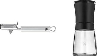 WMF Profi Plus Kartoffelschäler Pendelklinge 19 cm & Trend Salzmühle Pfeffermühle 14 cm, unbefüllt, Gewürzmühle, Keramikmahlwerk, Kunststoff, Glas, schwar