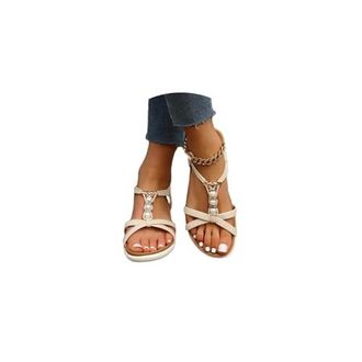 Generic Sandales &agrave; talons plats pour femme - Bout ouvert - Sangle &eacute;lastique - Sandales d&eacute;contract&eacute;es - Chaussures d&eacute;t&eacute; confortables - Style boh&egrave;me - Chaussure