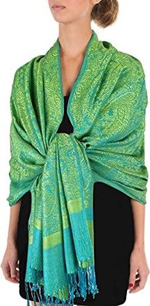 Sakkas 70 x 28 souple Pashmina Feel vari&eacute; Paisley Conception ch&acirc;le/Wrap/Stole - Bleu Vert
