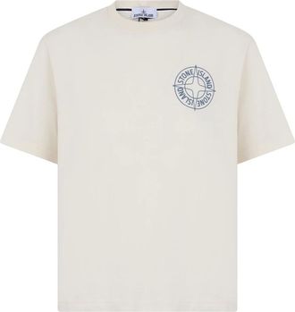 Stone Island Homme, Tops, Beige, Taille: M T-shirt en coton avec imprim&eacute;