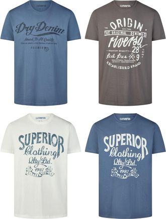 Riverso Tshirt Herren Baumwolle Regular Fit RIVLeon 4er Set Pack Rundhals Kurzarm Sommer Tee Shirt Print, Gr&ouml;&szlig;e:XXL, Farbe:Farbmix 4