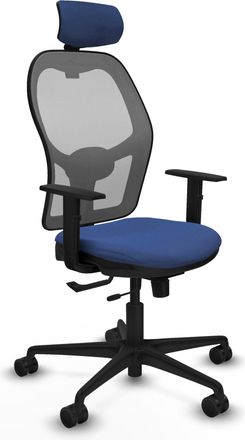 Piqueras y Crespo Ergonomischer Stuhl mit 1D-Armen, h&ouml;henverstellbare Lendenwirbelst&uuml;tze und Kopfteil, h&ouml;henverstellbar und neigbar, Grau/Marineblau