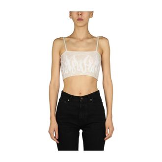 Vision Of Super Vision OF Super, Femme, Tops, Beige, Taille: 38 FR Crop Top &agrave; Motif Paisley avec Impression Logo