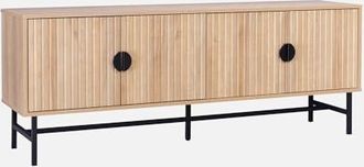 Sweeek Meuble TV. Bazalt. Effet chêne. Quatre Portes. Deux étagères. L 157.5 x l 39 x H 60cm