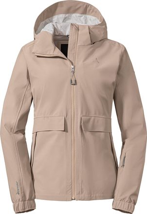 Schöffel Damen Jacket Lausanne L, Funktionsjacke mit Kapuze, wasserdichte Übergangsjacke mit Pack-Away-Tasche, humus, 48