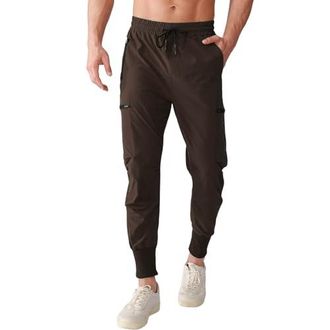 Generic Pantalon de jogging pour homme - Pantalon de sport avec poches - Stretch tiss&eacute; - Pour la course &agrave; pied - Bas de jambe - Cordon de serrage, caf&eacute;, XXL