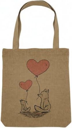 Fabulous Sac Shopping Tote Bag Aspect Lin - Aquarelle Peinture Loups Ballon Coeur Enfant Mignon - Sac de Courses Toile Epaisse 360g Beige Naturel Cabas Port&eacute; E