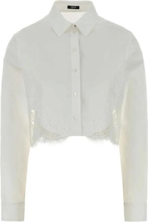 Versace Femme, Blouses et Chemises, Blanc, Taille: 38 FR Chemise en popeline de coton &agrave; bordure en dentelle