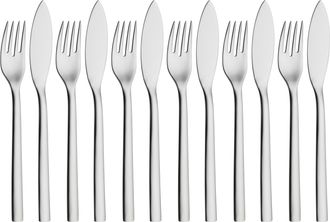WMF Nuova Fischbesteck Set 12 teilig, Fischset für 6 Personen, Fischgabel, Fischmesser, Cromargan Edelstahl poliert, spülmaschinengeeignet