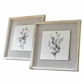 Loberon Bild 2er Set Ylivane, mit Floralen Motiven, Filigranes Design, Wanddekoration, Wohn-Accessoires, Papier, Tannenholz, Leinen, wei&szlig;