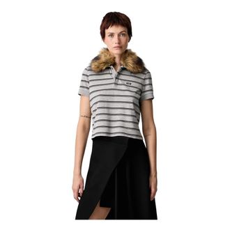 VETEMENTS Haut court Baby Polo avec col en fourrure - Femme - Tops - Gris - Taille: 36 FR