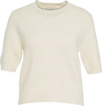 Semicouture Femme, Pulls, Blanc, Taille: 42 FR Elegant Rhinestone T-Shirt Bianco Aw25