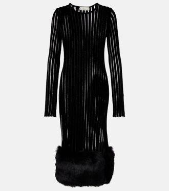 Blumarine Midikleid aus Samt mit Faux Fur