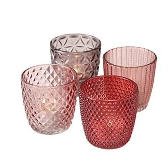 Boltze Marilu 1017892 Lot de 4 photophores d&eacute;coratifs pour Bougies/Bougies Chauffe-Plat, diff&eacute;rents Motifs, Forme Ronde, Violet/Rose