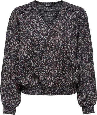Only Damen Onltiana L/S Smock Top WVN Noos Bluse, Black/AOP:Lanna Ditsy, M EU