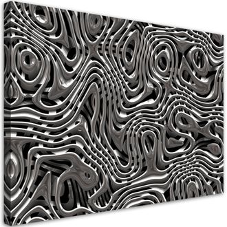 Feeby 1-teilig Wanddeko 60x40 cm Silber Zeilen Abstraktion Leinwandbild Design Kunstdruck Zimmerdeko Bilderwand Textur Flüssigmetall Silber