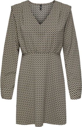 Only Damen Onlnova Life Elite L/S Monica Dress Kleid, Chipmunk/AOP:588 Breaker geo, X-Small