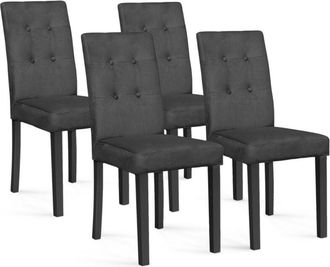 IDMarket Idmarket - Lot de 4 chaises polga capitonnées en velours gris pieds noirs