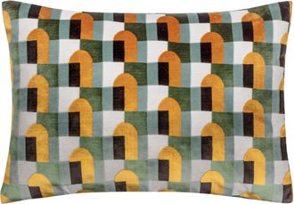 Riva Paoletti Keela Kissenbezug, geometrischer Schnitt, Samt, Gold/Blau