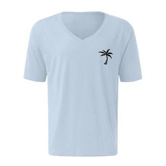 Generic T-shirt &agrave; col en V pour hommes, grande taille, t-shirt graphique l&eacute;ger et respirant &agrave; manches courtes, coupe d&eacute;contract&eacute;e, couleur unie, t-shirt de sp