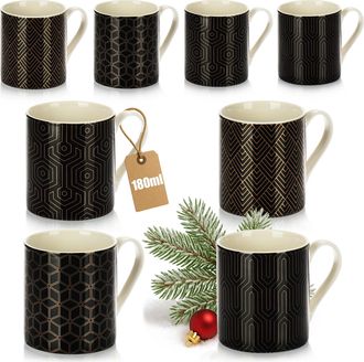 Com-Four 8x Kaffeetassen 180 ml aus Keramik im modernen Art-Deco Style - Kaffeepott, auch für Tee und Glühwein - Espresso, Americano Kaffeebecher - kleine Kera