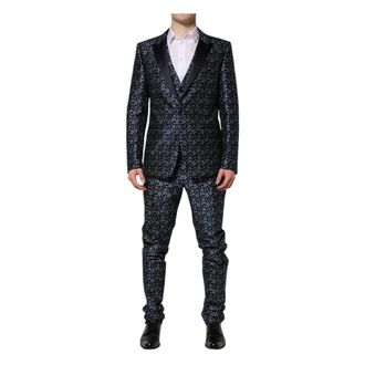 Dolce & Gabbana Blauer Martini Star Jacquard 3-teiliger Anzug - - Suits - Herren - Blau - M