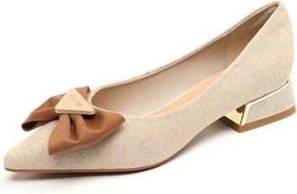 Generic Qynthra Ballerines Femmes À Bout Pointu Satin Texturé avec Noeud Marron Talon Bas Large Escarpins De Ville pour Mariage Bureau Soirée,Almond,41 EU