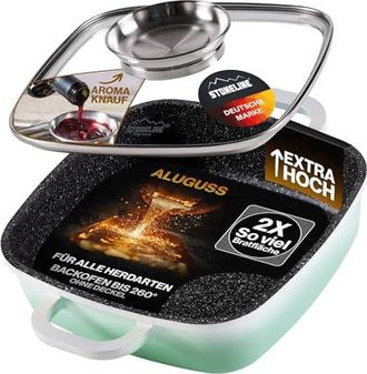 STONELINE Po&ecirc;le &agrave; Servir carr&eacute;e 20x20 cm, avec Couvercle Aromatique, Compatible &agrave; linduction et au Four, Rev&ecirc;tement Antiadh&eacute;sif avec de vraies particules de pie