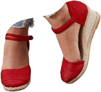 Generic Sandales d&eacute;t&eacute; habill&eacute;es pour femme avec sangle de cheville, bout ferm&eacute;, espadrilles compens&eacute;es &agrave; boucle, sandales habill&eacute;es d&eacute;contract&eacute;es ferm&eacute;es &agrave; bo