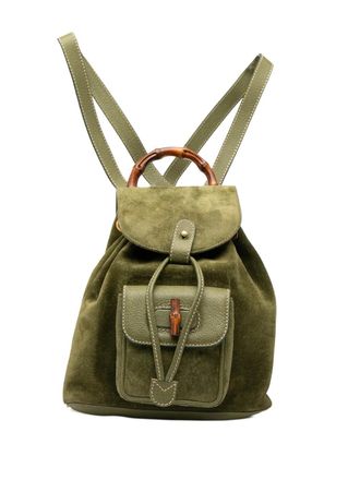 Gucci 20th Century Bamboo Rucksack aus Wildleder - Gr&uuml;n