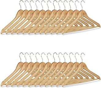Relaxdays Kleiderbügel Set, 24 Hosenbügel aus Holz, Garderobenbügel, Haken 360° drehbar, HxB: 22,5x44,5cm, natur/silber