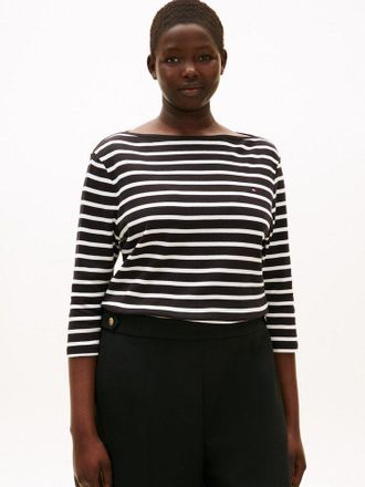 Tommy Hilfiger T-Shirt CRV SLIM CODY BOAT-NK 3/4SLV in Gro&szlig;en Gr&ouml;&szlig;en, 3/4 &Auml;rmel, Logostickerei