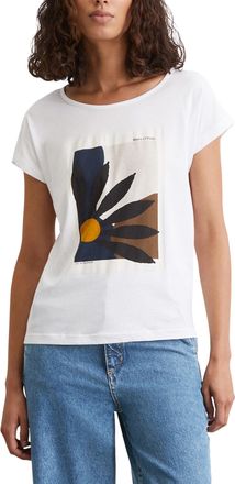 Marc O'Polo Damen T-Shirt mit Grafik-Print Relaxed Fit, Weiß (White), XXL
