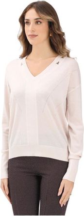 Patrizia Pepe Femme, Pulls, Beige, Taille: 36 FR V-neck Tricots