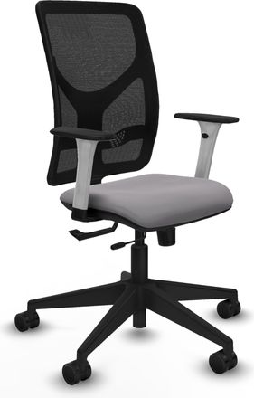 Piqueras y Crespo Grauer B&uuml;rostuhl mit wei&szlig;en und schwarzen Armlehnen, h&ouml;henverstellbare Lendenwirbelst&uuml;tze, ausgestattet mit Syncro/Traslack und Schneideschaum. Schwar