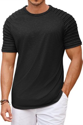 Coofandy Herren Rundhals T-Shirt Raglanärmel Sportlich Kurzarm Funktionsshirt Sommer Oberteile Muskelshirts Basic Tee Schwarz XXL