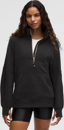 lululemon Sweat demi-zippé Scuba Oversized à col cheminée Long pour Femmes - Noir/Gold - Taille XL/2XL