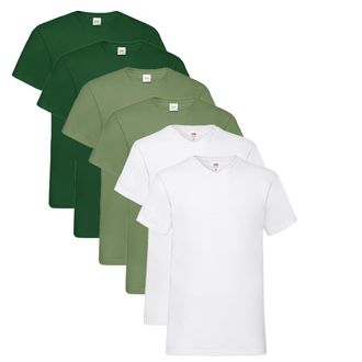 Fruit Of The Loom Herren- V-Neck T-Shirt M L XL XXL 3XL 4XL 5XL Farbsets, 2Weiss 2Olive 2Flaschengr&uuml;n (6 Pack) + 1 HL Kauf Notizblock, XXL (6er Pack)