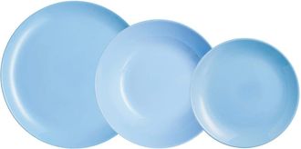 Luminarc Dajar 00443 Tafelservice Hartglasgeschirr Geschirrset Tafelset Essservice Geschirr Diwali Light Blue 18 TLG. Geschenk glatt stapelbar modern Sp&uuml;lmasch