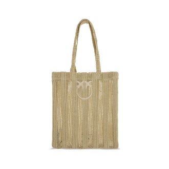 Pinko Beigefarbene Raffia Schultertasche