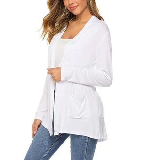 Generic Cardigan décontracté léger à manches longues pour femme, manteau dautomne léger et respirant avec poches, blanc, XXL