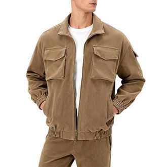 Generic Veste de travail dhiver en daim synth&eacute;tique &eacute;pais avec poches pour homme avec fermeture &eacute;clair, kaki, XXL