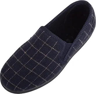 Absolute Footwear Pantoufles dhiver à carreaux pour homme avec double soufflet, bleu marine, 42 2/3 EU