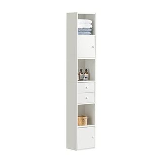 SoBuy Meuble Colonne de Salle de Bain Armoire de Rangement Placard de Rangement Armoire sur Pied avec 2 Portes et 2 Tiroirs Blanc 33x24x188cm, STR10-W