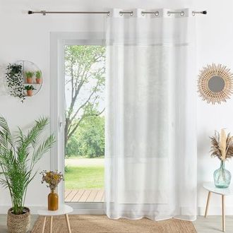 HOME MAISON Homemaison QABANE - Voilage &agrave; OEillets avec Ruban Macram&eacute; - &Eacute;tamine Polyester - Motif Uni - Ruban Macram&eacute; Artisanal - Style Boh&egrave;me Moderne &Eacute;pur&eacute; - Tai