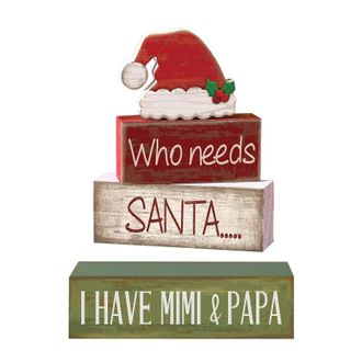 Generic H&ouml;lzerne Weihnachtsmannm&uuml;tzen-Dekorationen - Weihnachtsblock-Set, abgestuftes Tablett, Weihnachtsdekoration, festliche Tischakzente | Saisonales Regal