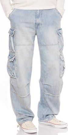 Jetlag Pantalon cargo en jean bleu marine clair 007, Denim blanchi, 5XL / 32L